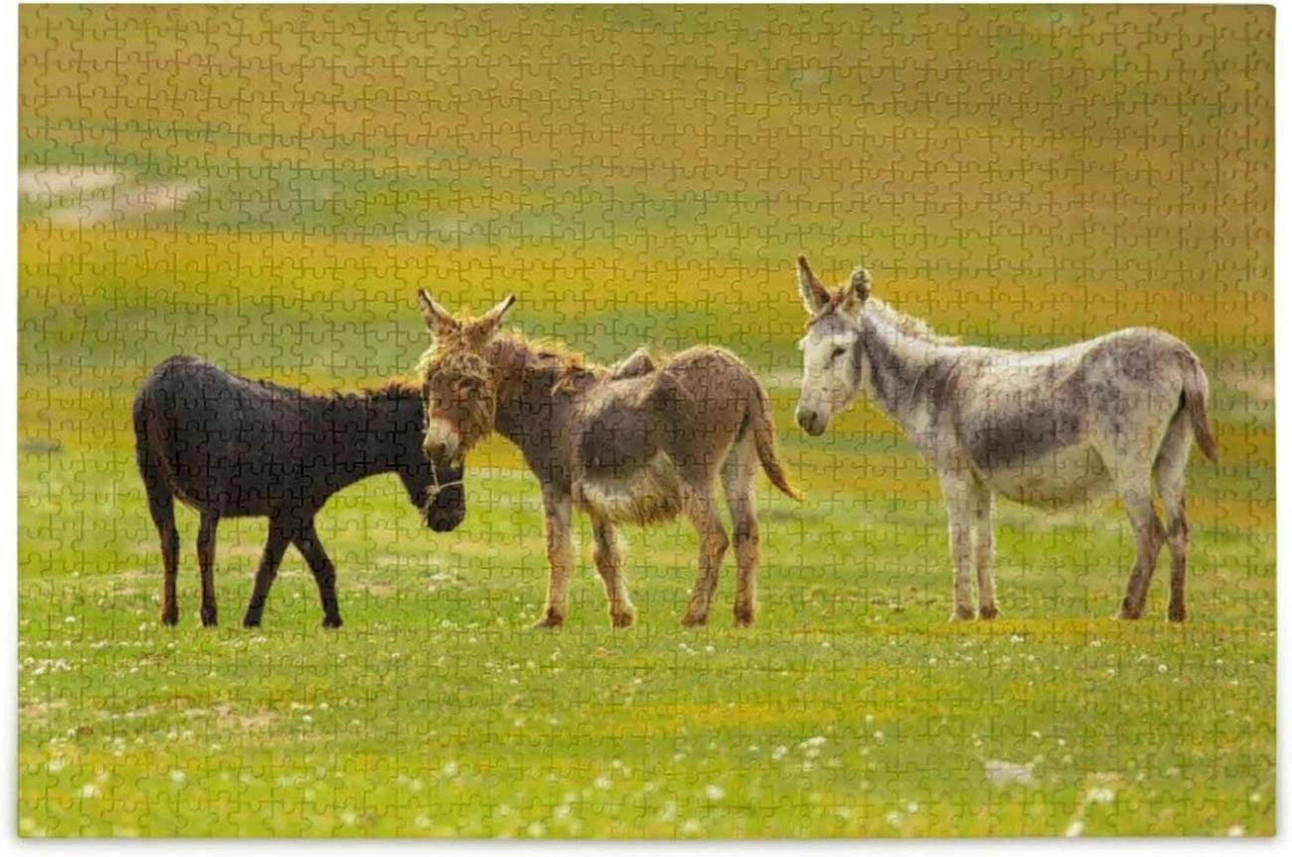 1000 Pieces Cute Donkey Grazing Wooden Jigsaw Puzzles, 29.5" x 19.7 ...