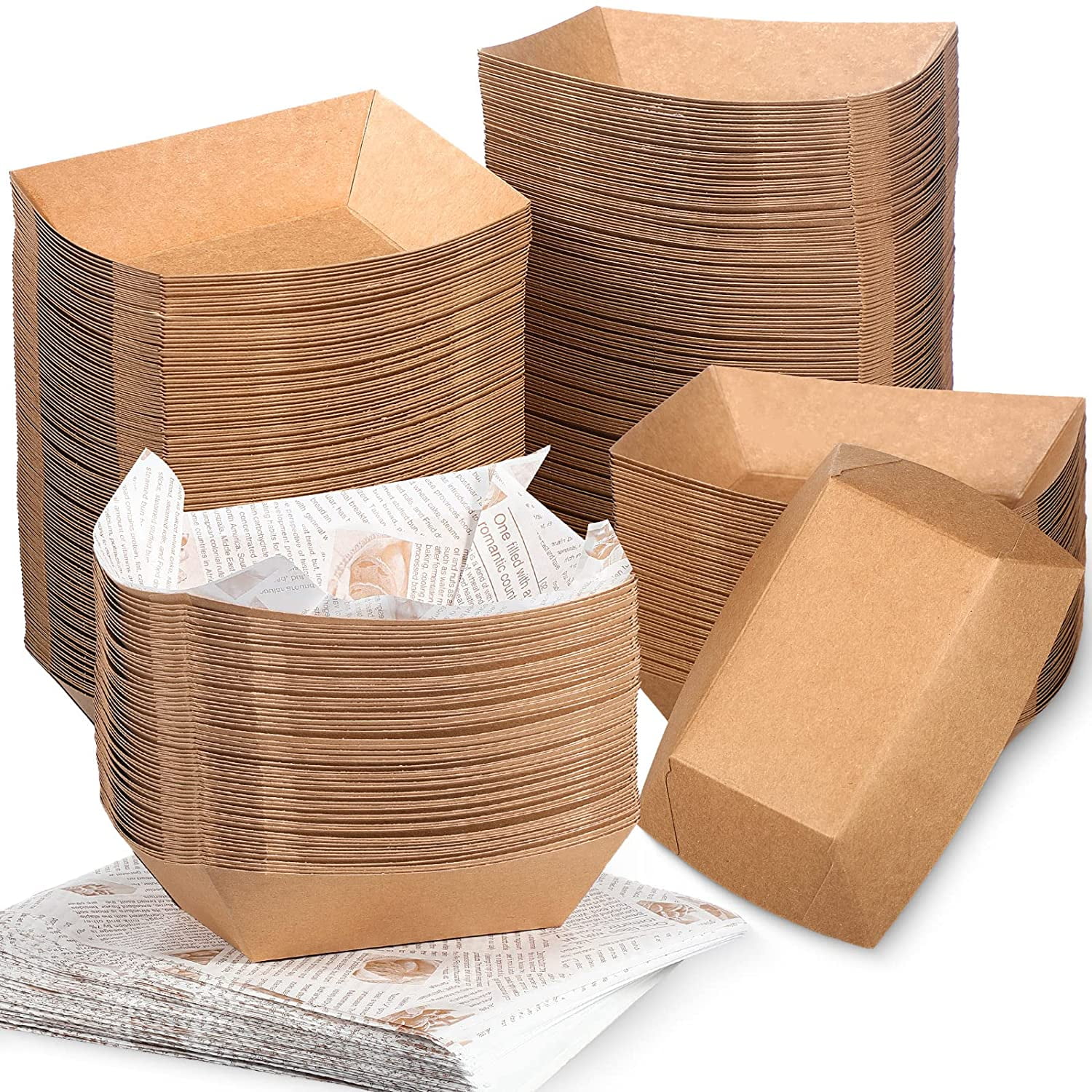1000 Pieces Disposable Brown Paper Food Tray and Grease Proof Deli ...