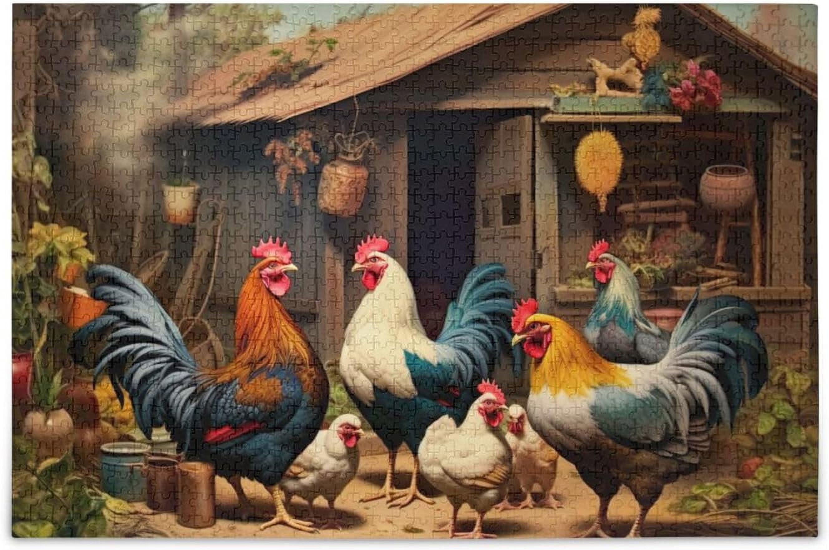 1000 Pieces Farmhouse Rooster Jigsaw Puzzle for Adults Teens Kids, Fun ...