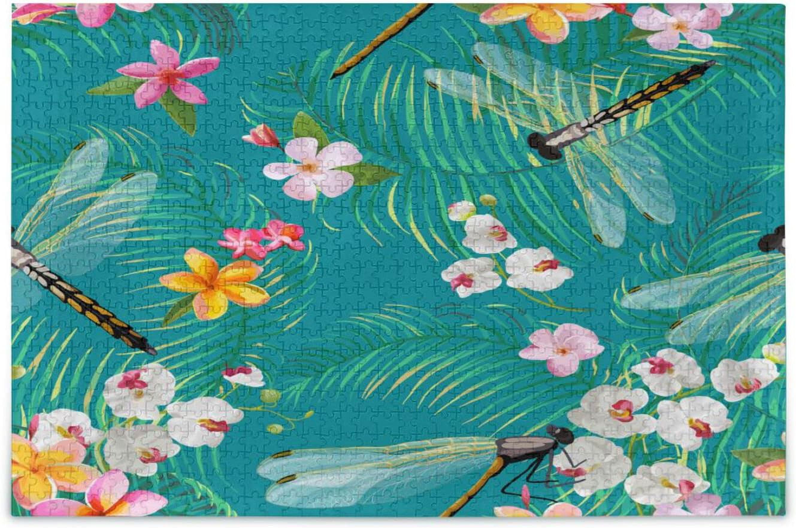 1000 Pieces Jigsaw Puzzles Tropical Floral with Dragonflies Adult ...