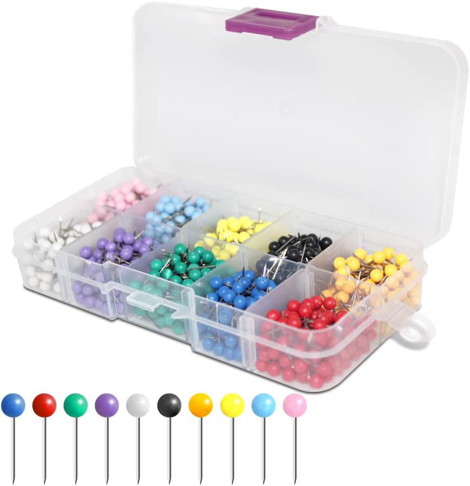 1000 Pieces Push Pins Map Tacks Marking Pins Plastic Beads Head with ...