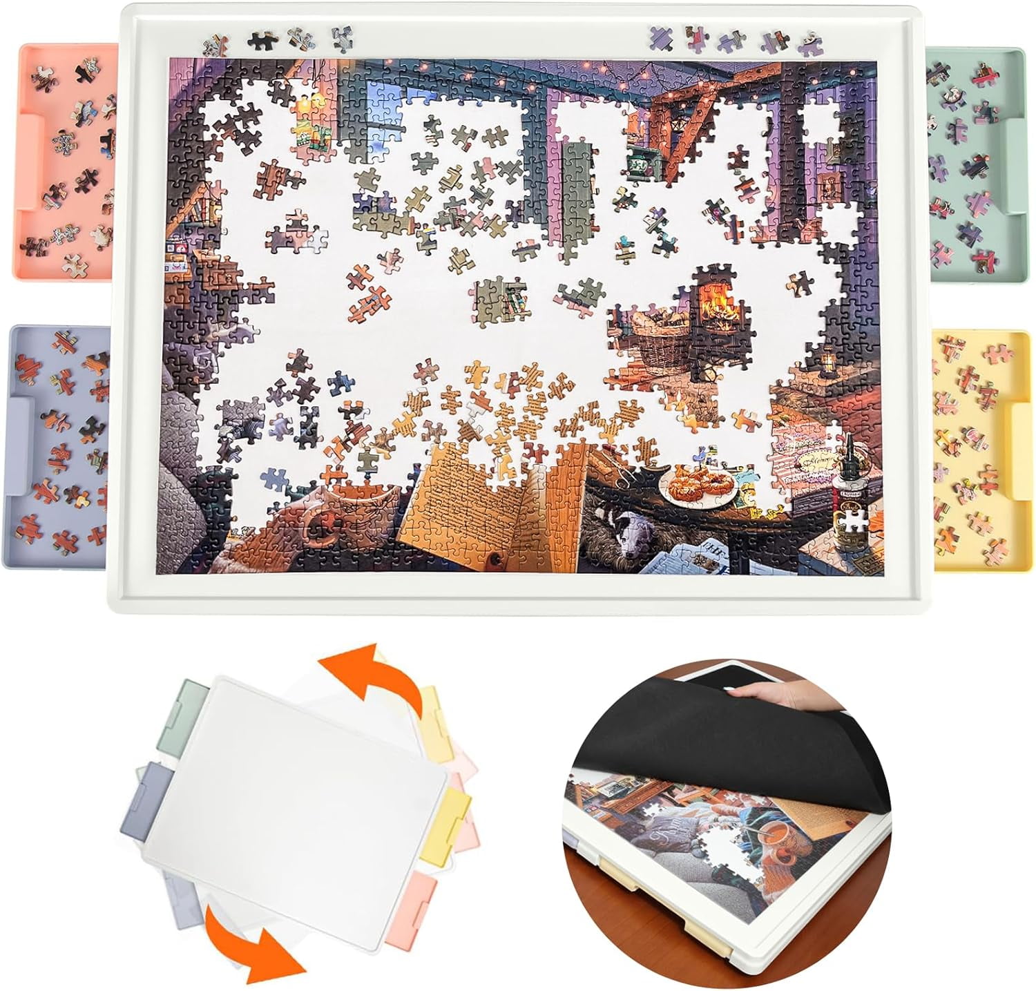 1000 Pieces Rotating Plastic Puzzle Board with Drawers and Cover, 30 ...