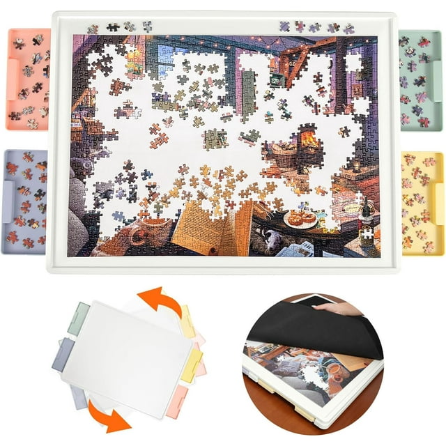 1000 Pieces Rotating Plastic Puzzle Board with Drawers and Cover, 30 ...