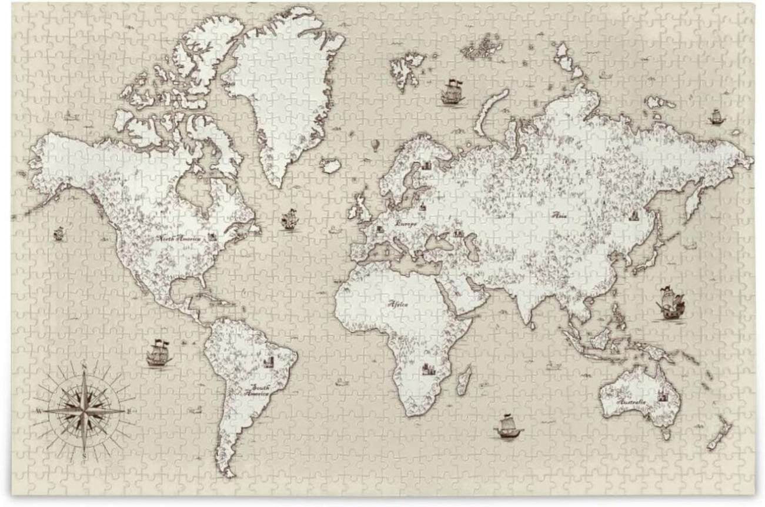 1000 Pieces Vintage Sea Map Wooden Jigsaw Puzzles, 29.5" x 19.7 ...