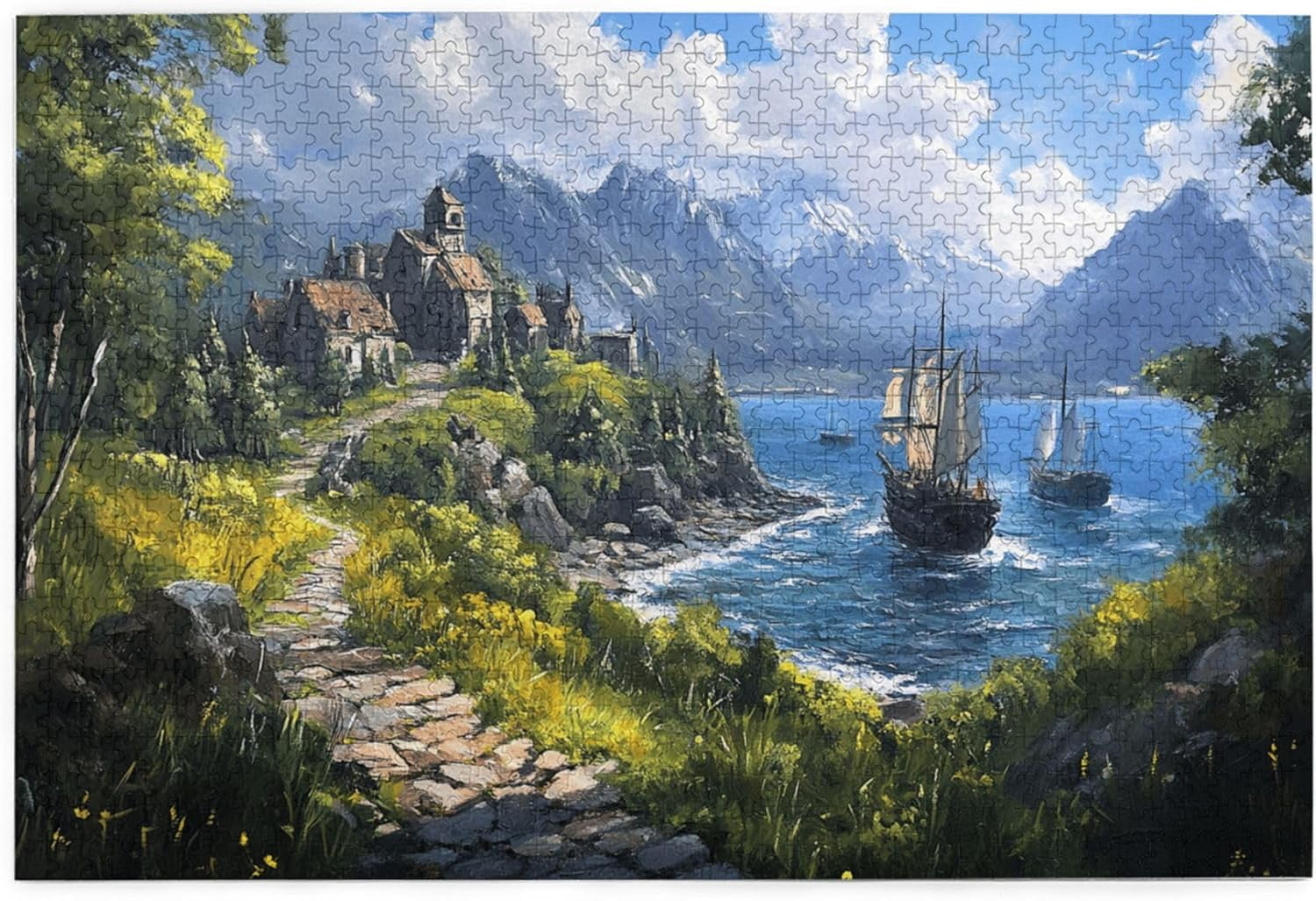 1000 Pieces Wooden Jigsaw Puzzle for Adults Castle Mountain Coastal ...