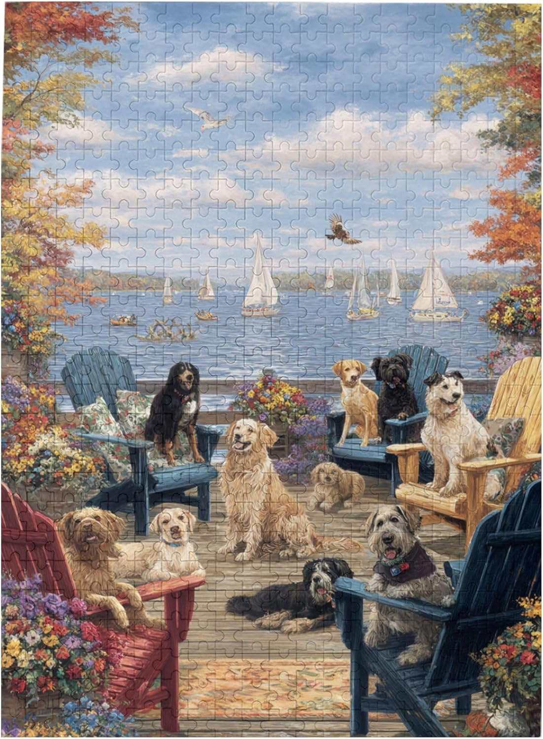 1000 Pieces Wooden Jigsaw Puzzle for Adults Lake Dogs on Deck with ...