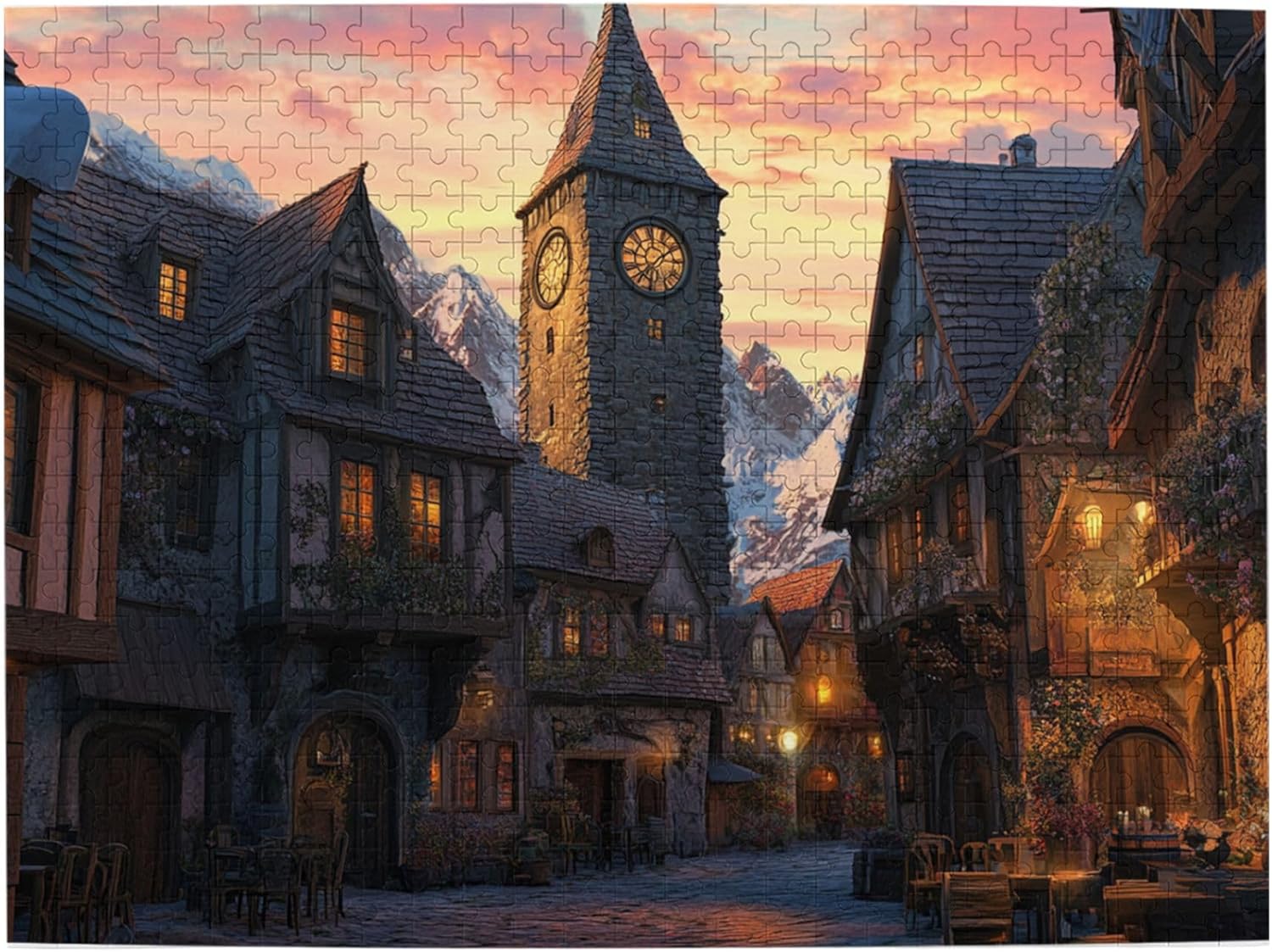 1000 Pieces Wooden Jigsaw Puzzle Adults Mountain Village Alpine Clock ...