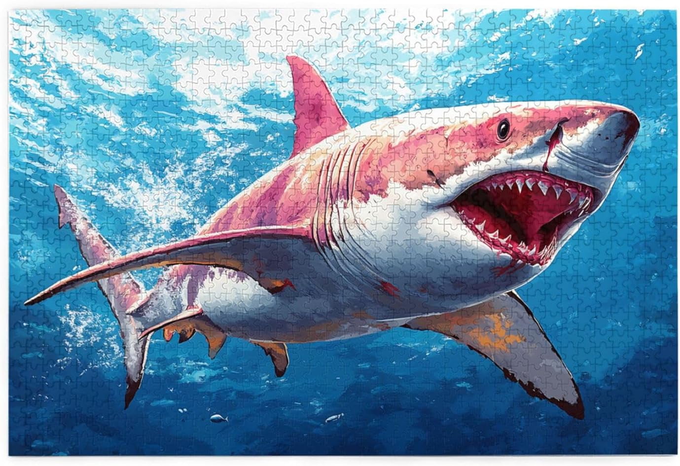 1000 Pieces Wooden Jigsaw Puzzle Big Pink Sharks Ocean Scene Sea World ...