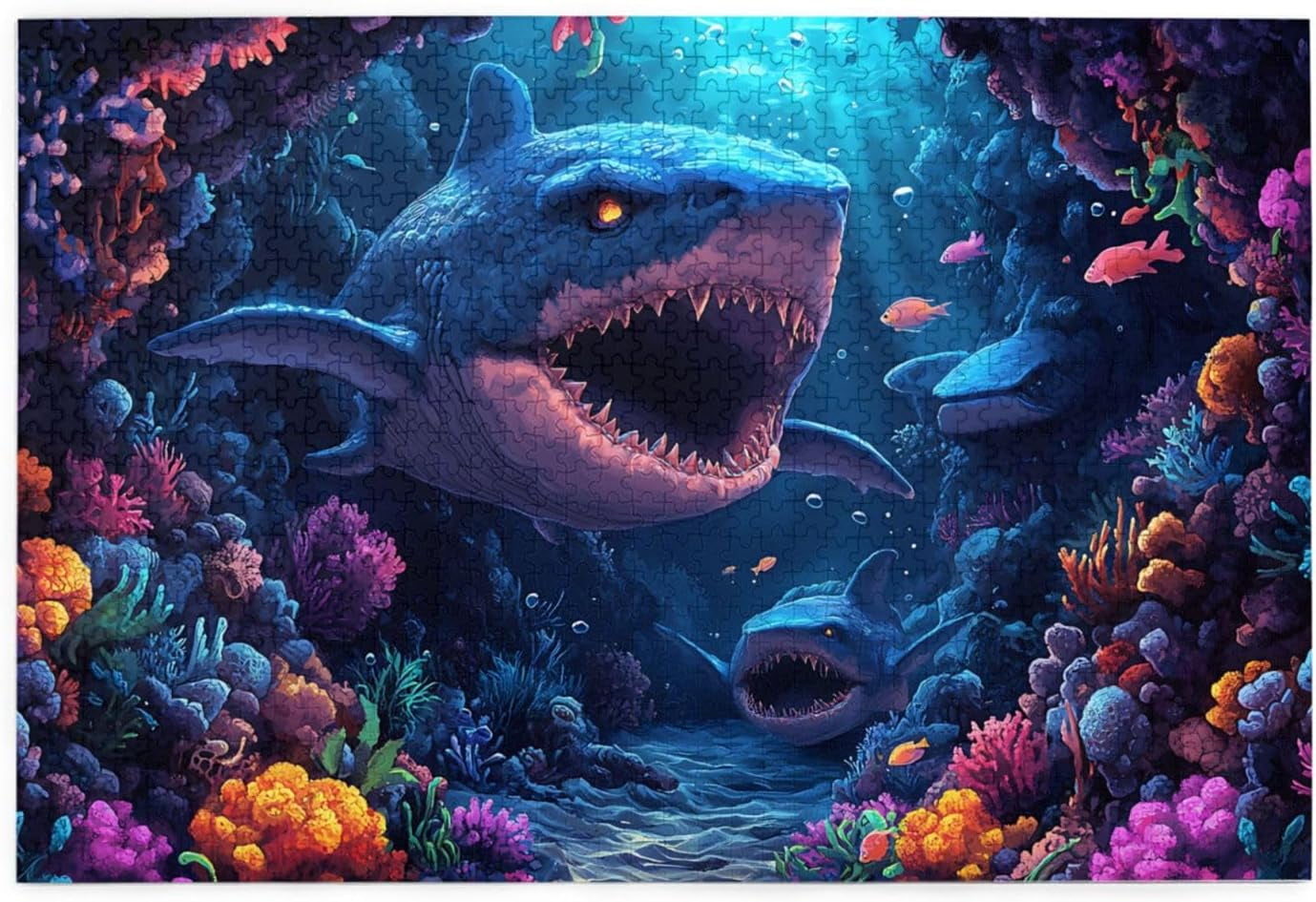 1000 Pieces Wooden Jigsaw Puzzle Deep Sea Sharks Deep Blue Sea Ocean ...