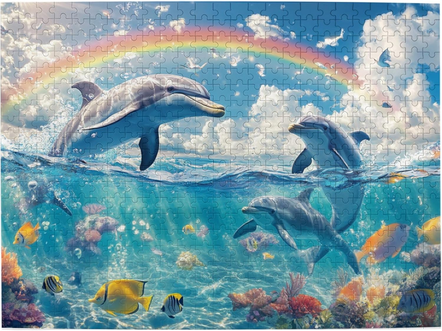 1000 Pieces Wooden Jigsaw Puzzle Rainbow Dolphins in Coral Reef ...