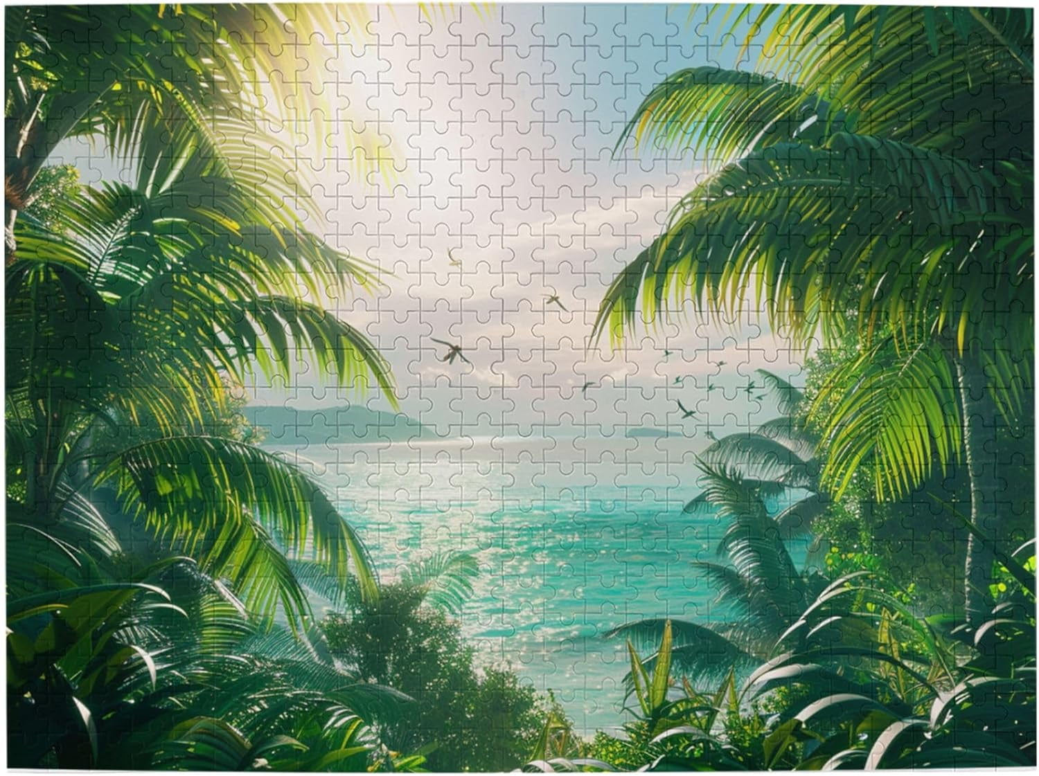 1000 Pieces Wooden Jigsaw Puzzle Tropical Beach Lush Jungle Framing