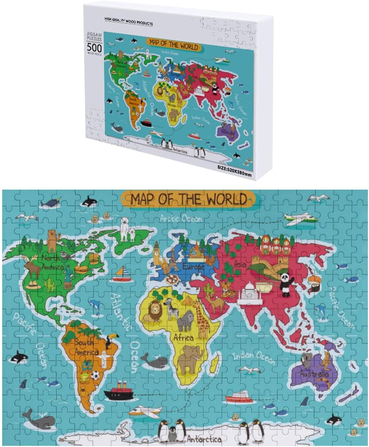 1000 Pieces Wooden Jigsaw Puzzle for Kids Adults - Animals in World Map ...