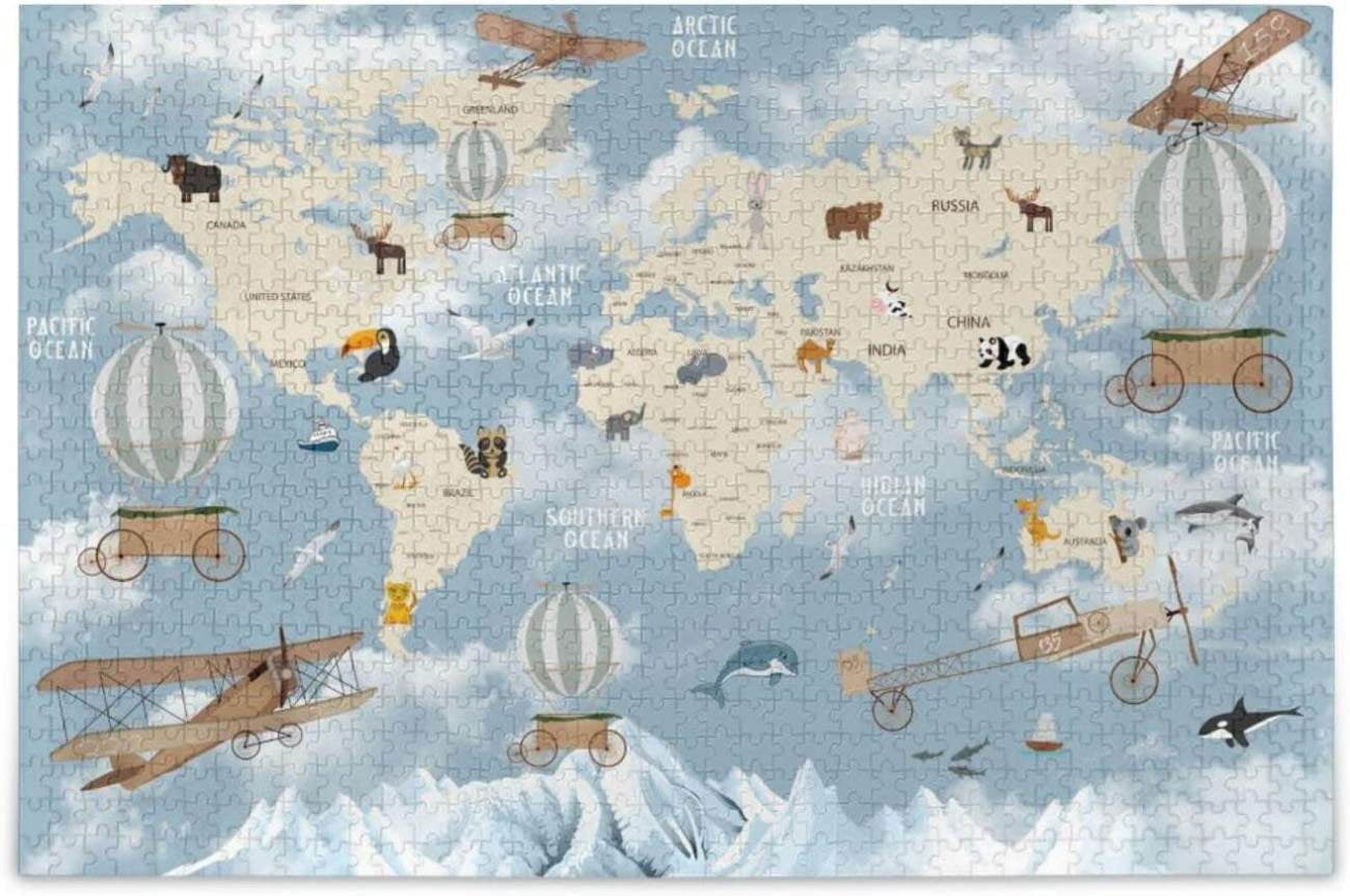 1000 Pieces World Map Wooden Jigsaw Puzzles, 29.5" x 19.7" Intellectual ...