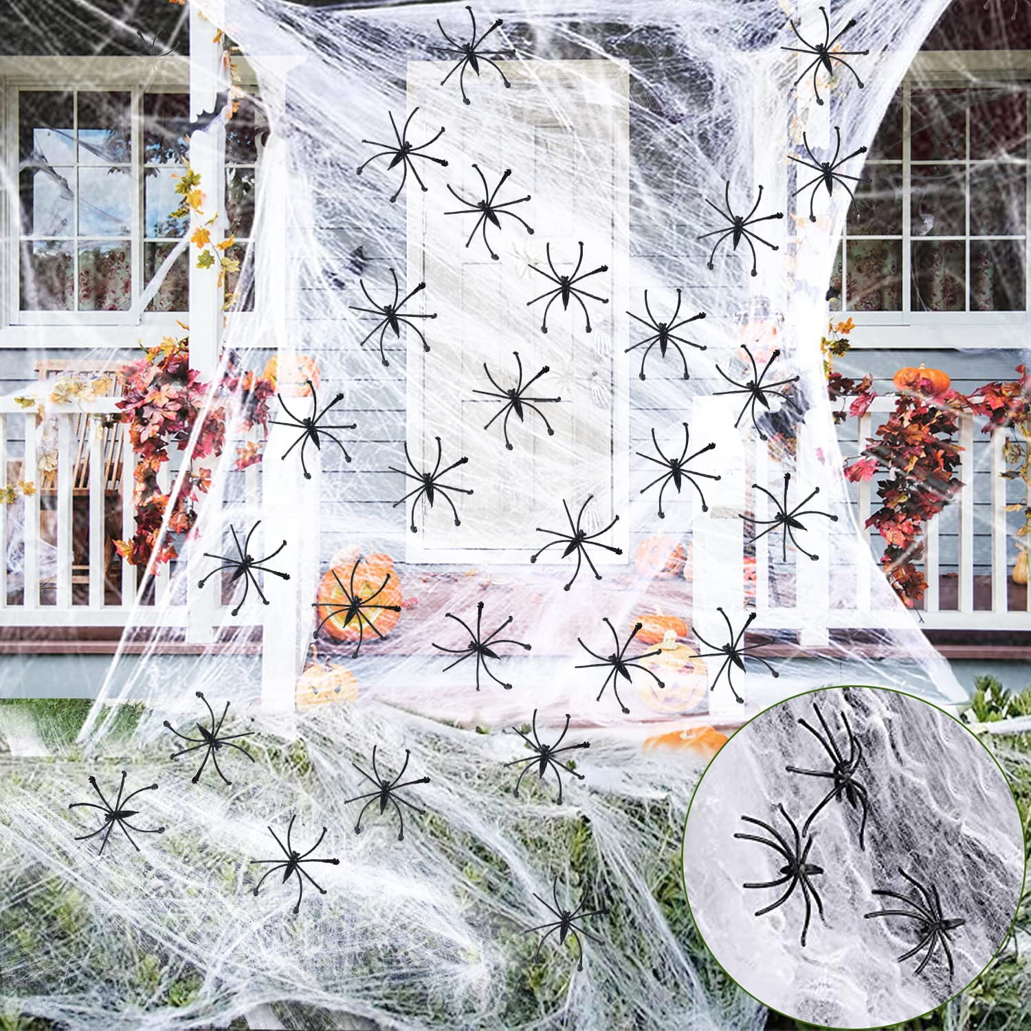 1000 Sqft Halloween Spider Web Decorations with 100 Fake Spiders Spooky ...