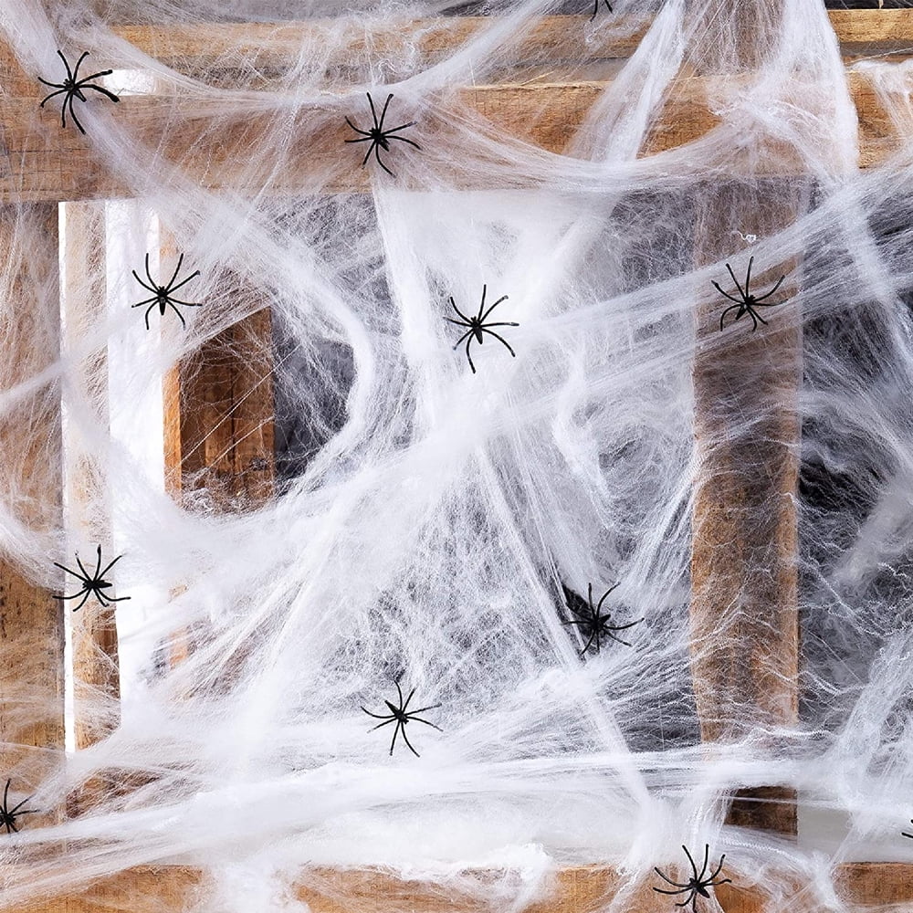 1000 Sqft Spider Webs Halloween Decorations with 20 Fake Spiders, Super ...