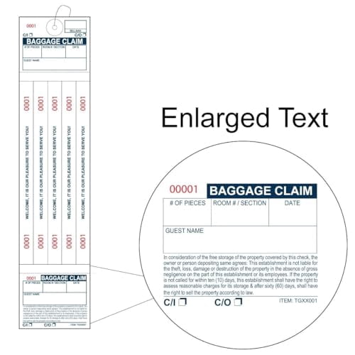 1000 Tags. The Perfect Baggage Claim Check Tag with 5 Matching Numbered ...