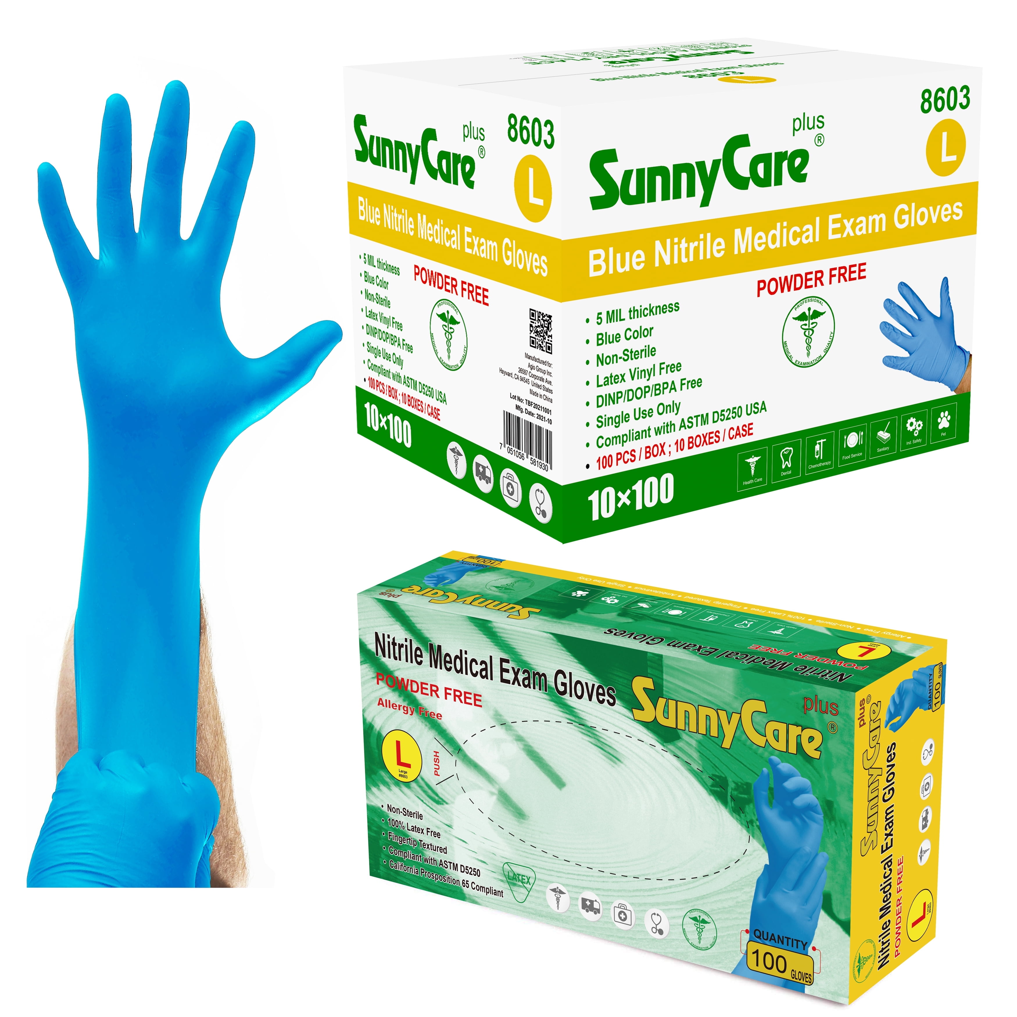 SunnyCare 1000/case Disposable Medical Nitrile Exam Gloves, Non-Latex ...