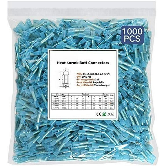 1000 count Heat Shrink Connectors, 16-14 AWG Electrical Crimp Wire ...