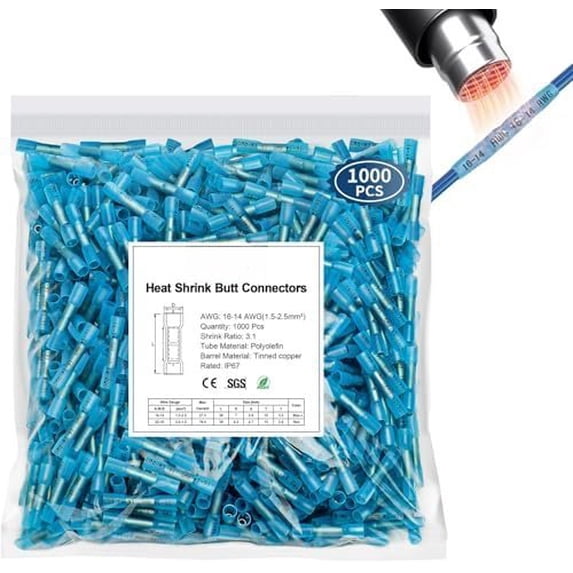 1000 count Heat Shrink Connectors, 16-14 AWG Electrical Insulated Crimp ...