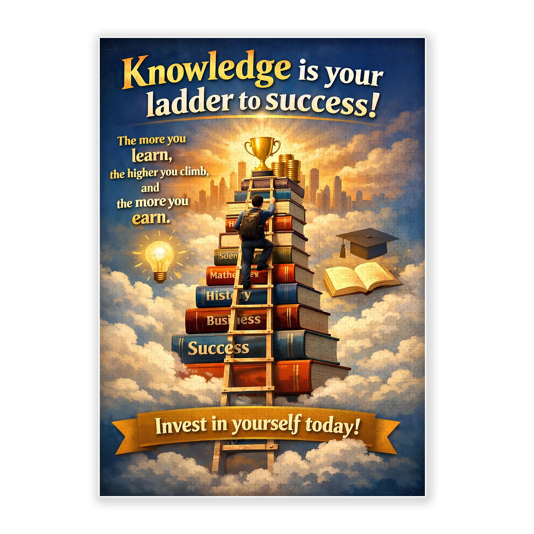 1000-pc wood jigsaw: Motivational 'Knowledge is Your Ladder to Success ...