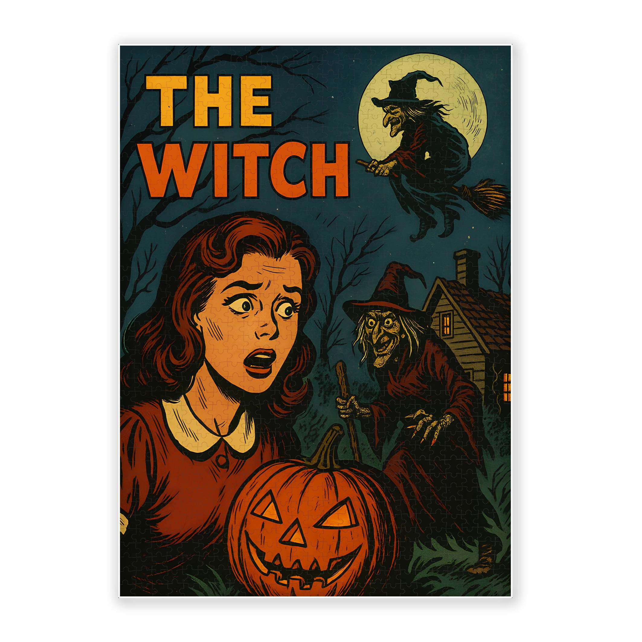 1000-pc wood jigsaw: vintage comic THE WITCH Halloween, retro spooky ...