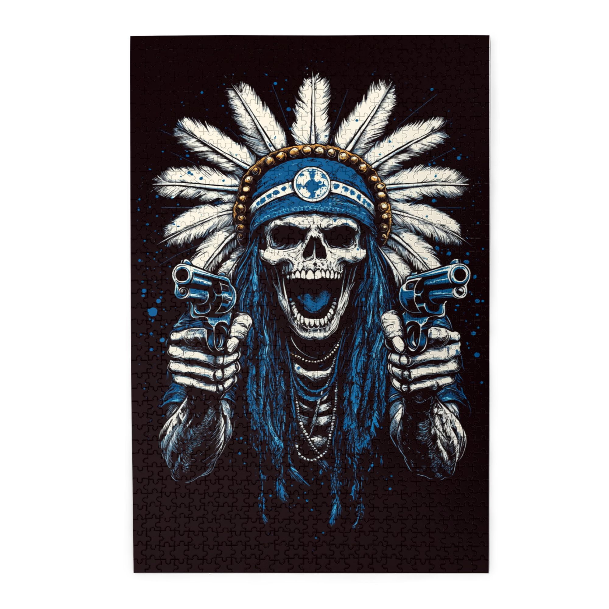 1000 pcs 1000 Piece Wooden Puzzles Gun wielding skull,Unique and Beautiful Design,Vintage Art ...