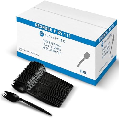 1000 pcs Disposable Plastic Sporks Bulk Pack Black Plastic Medium ...