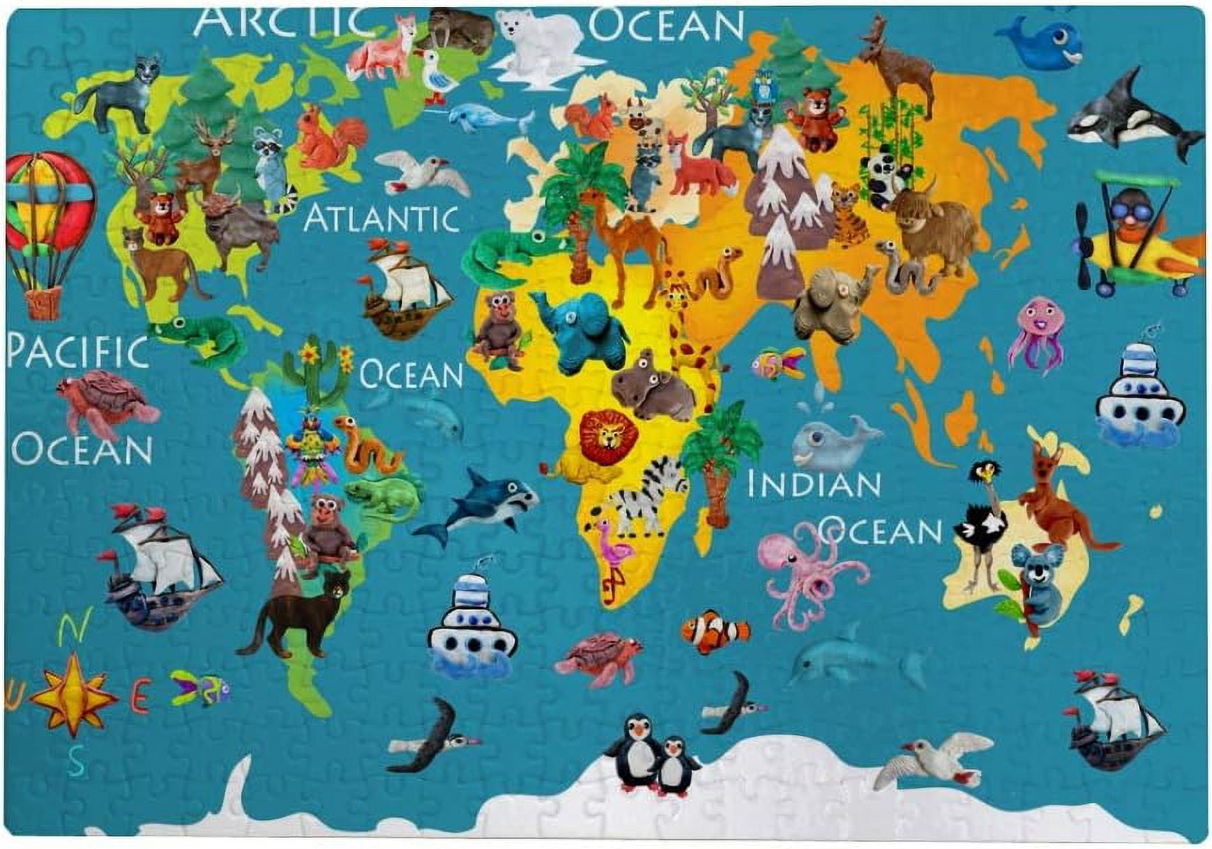1000 pcs Jigsaw Puzzles Cute Cartoon Kids Animal World Map , Kids ...