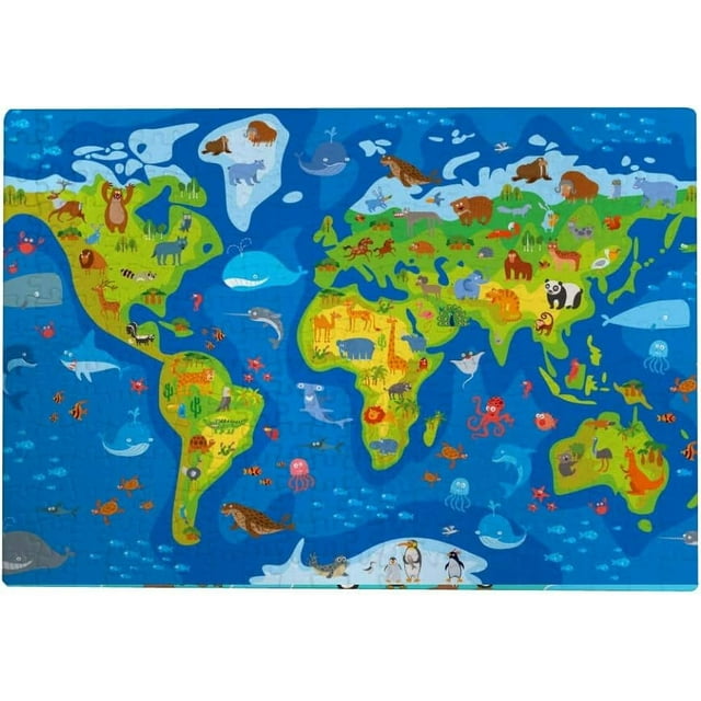 1000 pcs Jigsaw Puzzles Cute Cartoon Kids Animal World Map , Kids ...