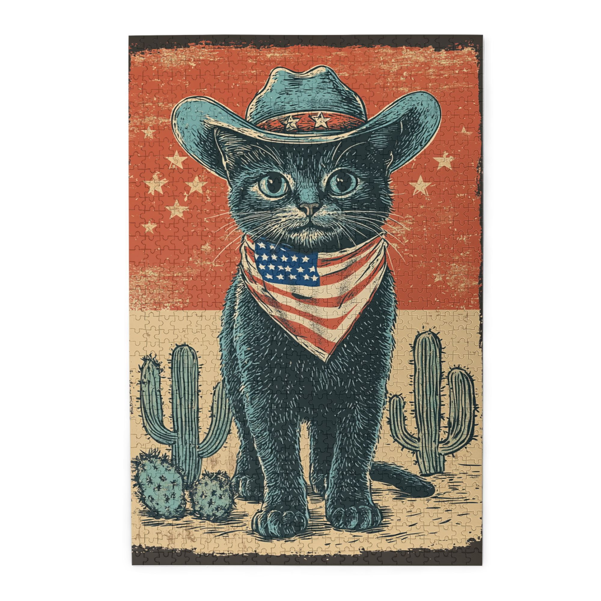 1000 pcs 1000 Piece Vibrant Jigsaw Puzzle Desert Cactus & Cat,Unique ...