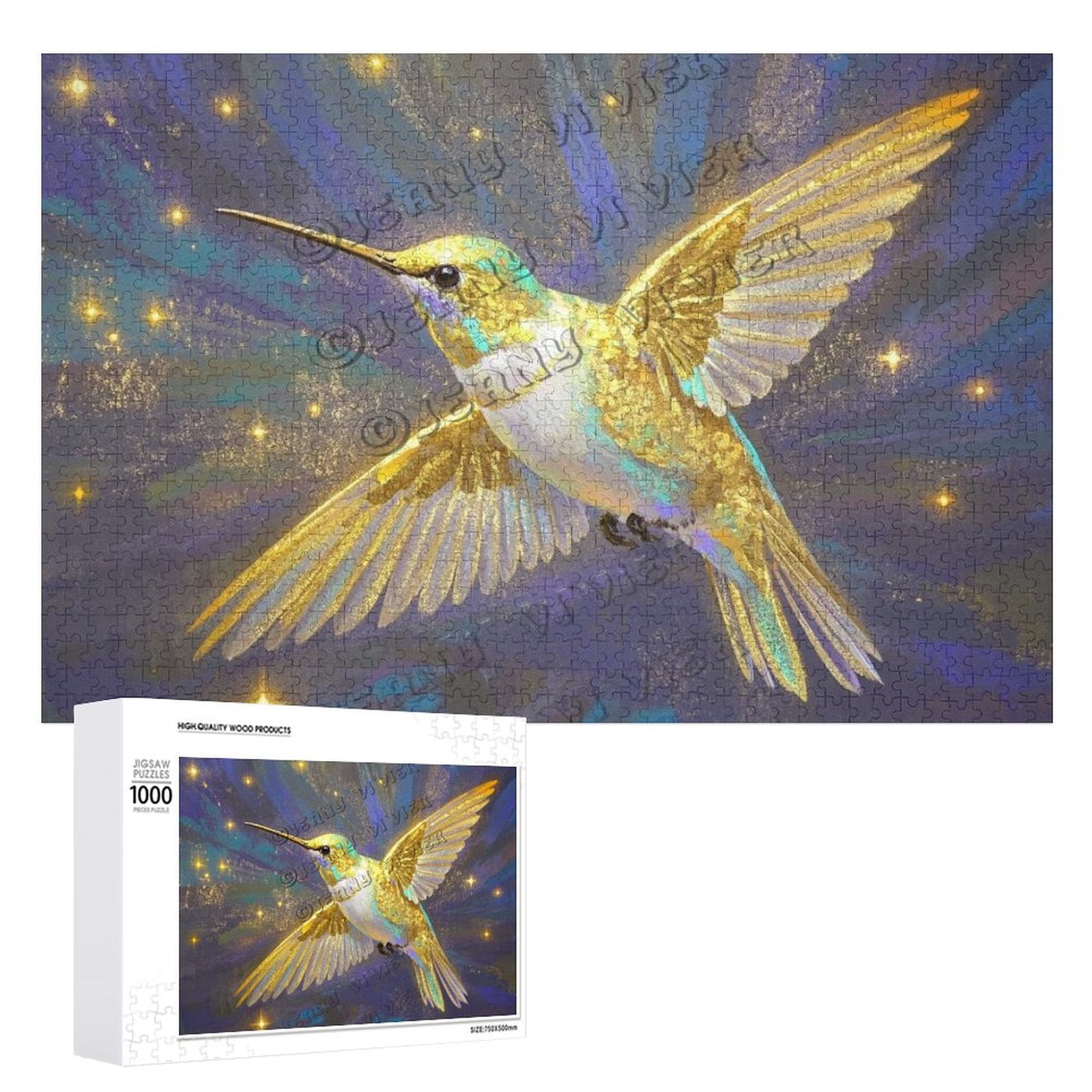 1000 pcs Wooden Puzzle for Adults – Golden Abstract Hummingbird Jigsaw ...