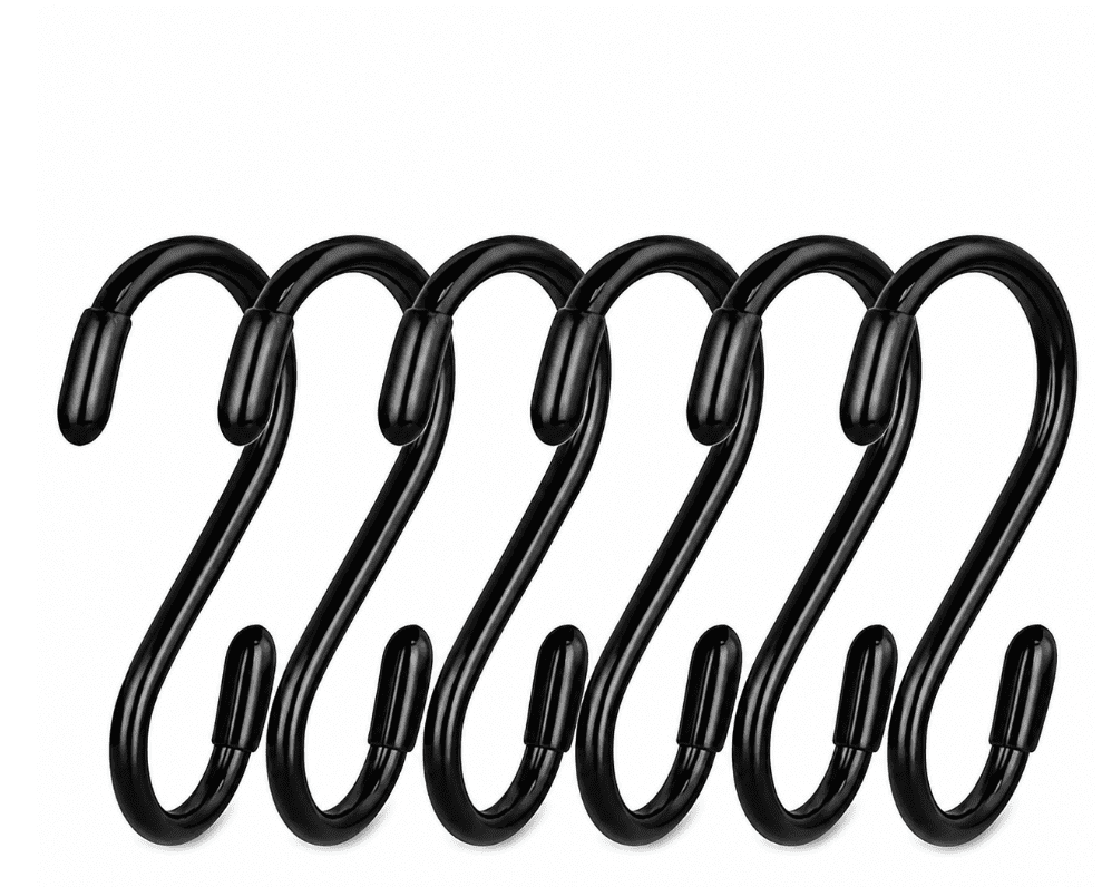 1000 picks Black Vinyl Coated S Hooks Set of 6, 3 Inch Small Steel ...