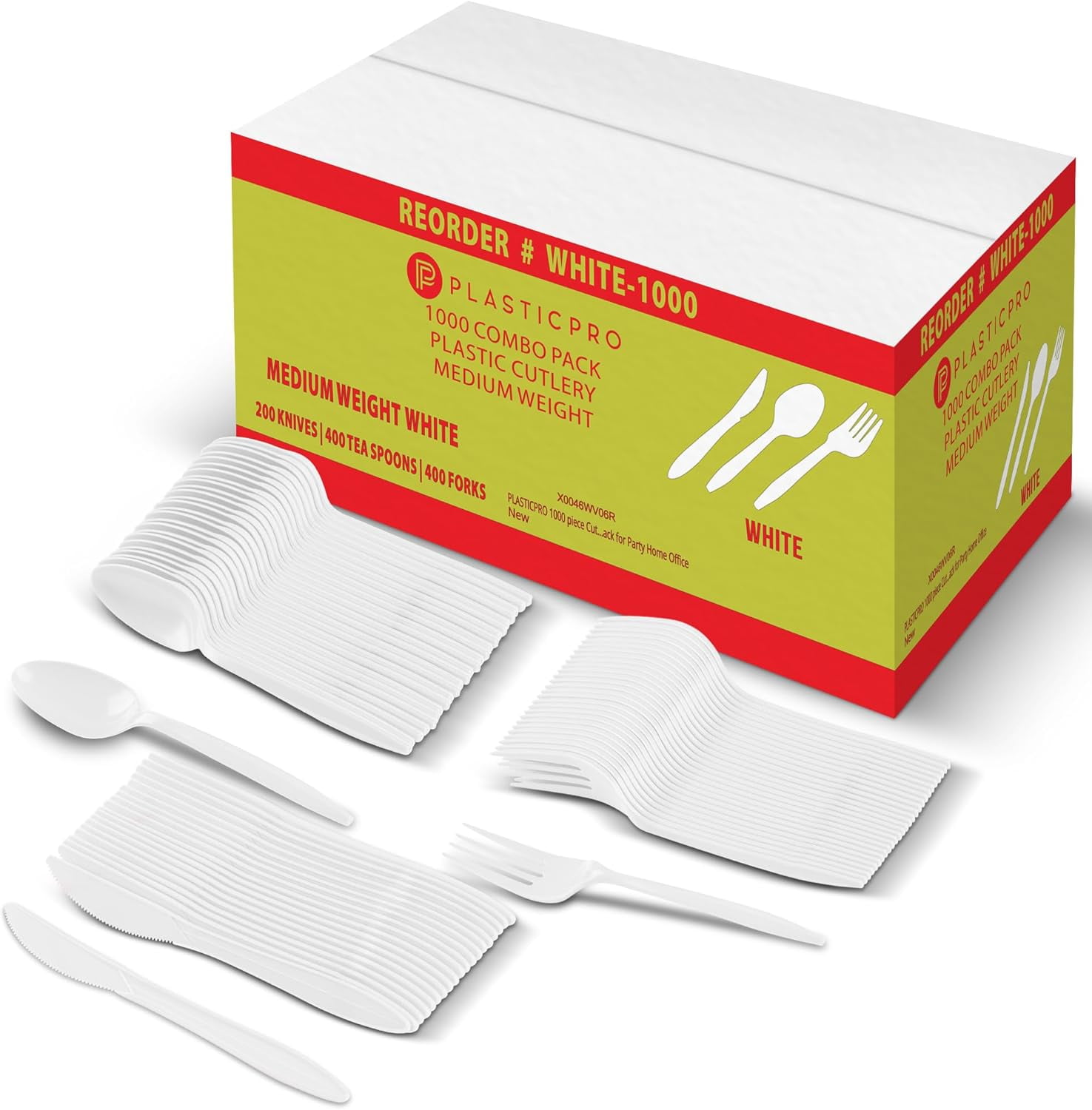 1000 piece Cutlery Combo set of White Plastic Forks, Spoons, and Knives ...