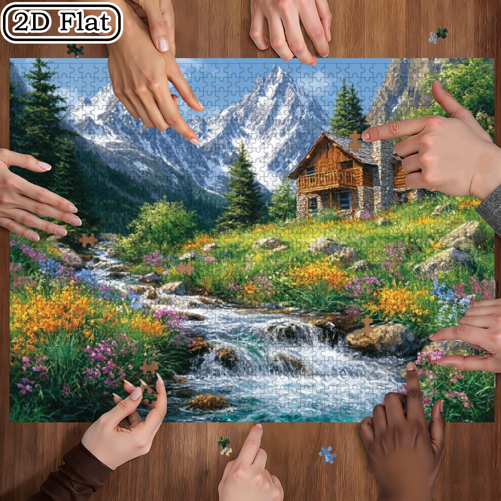 1000 pieces Paper Jigsaw Puzzle 74.9x49.9in Featuring A Mountain Cabin ...