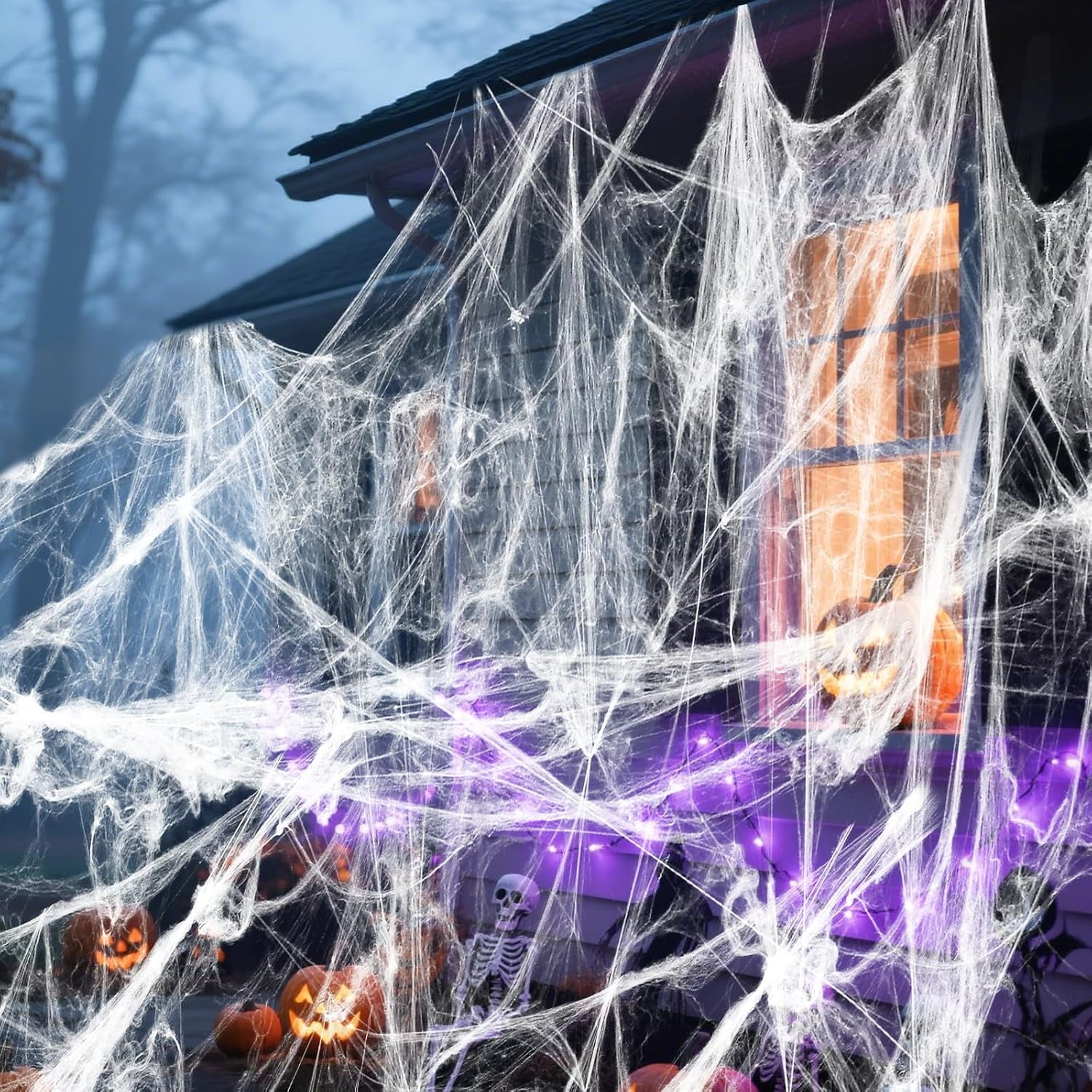 1000 sqft Spider Web, Bonus with 50 Artificial Spiders, Fabric Spider ...