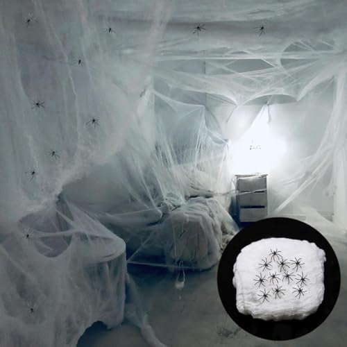 1000 sqft Spider Webs Halloween Decorations with 50 Extra Fake Spiders ...