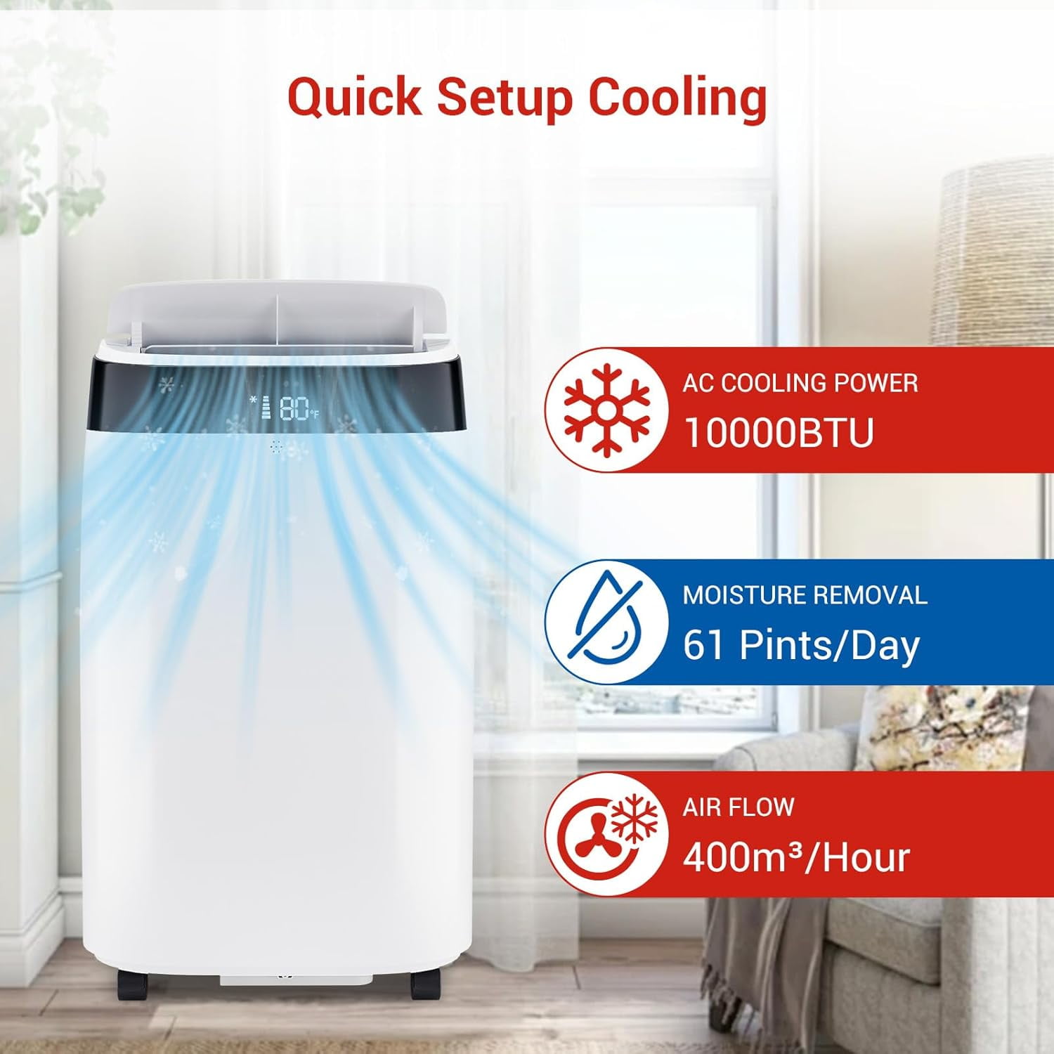 10000 BTU Portable Air Conditioner Cools Up to 550 Sq Ft 3IN1 Portable ...