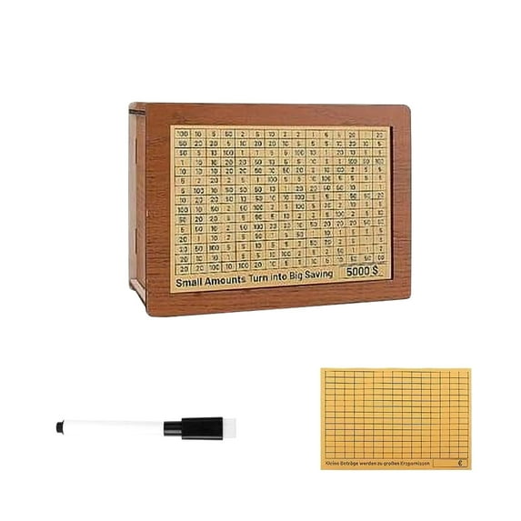 10000 Savings Challenge Box,Cash Vault Wooden Savings Box,kakeibo Money ...