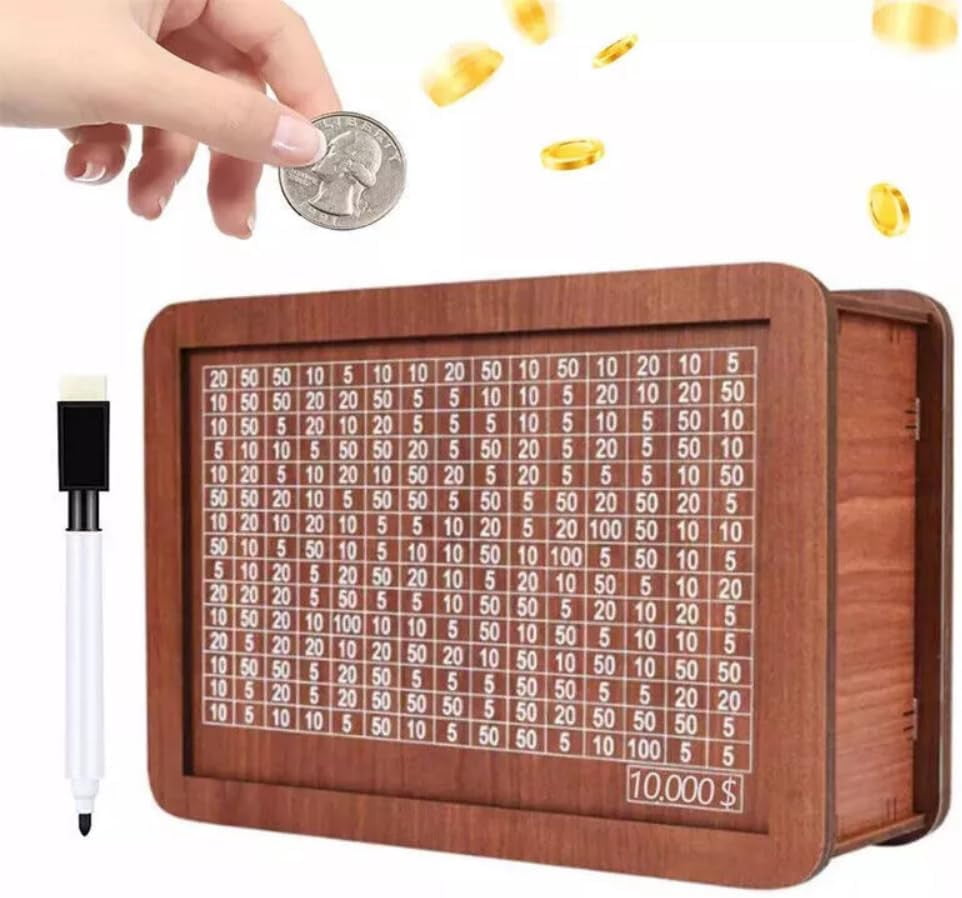 10000 Savings Challenge Box - Wooden Cash Saving Box with Numbered ...
