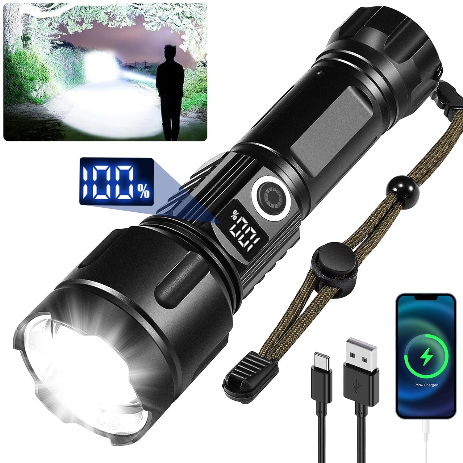 White Laser Flashlight, Anpro RB157 Searchlight Super Bright 5 Modes ...