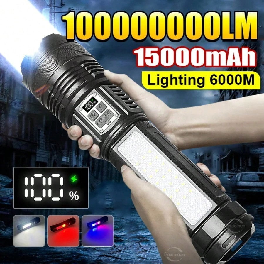 1000000LM Most Powerful LED Flashlight Rechargeable Type-C Flashlight ...