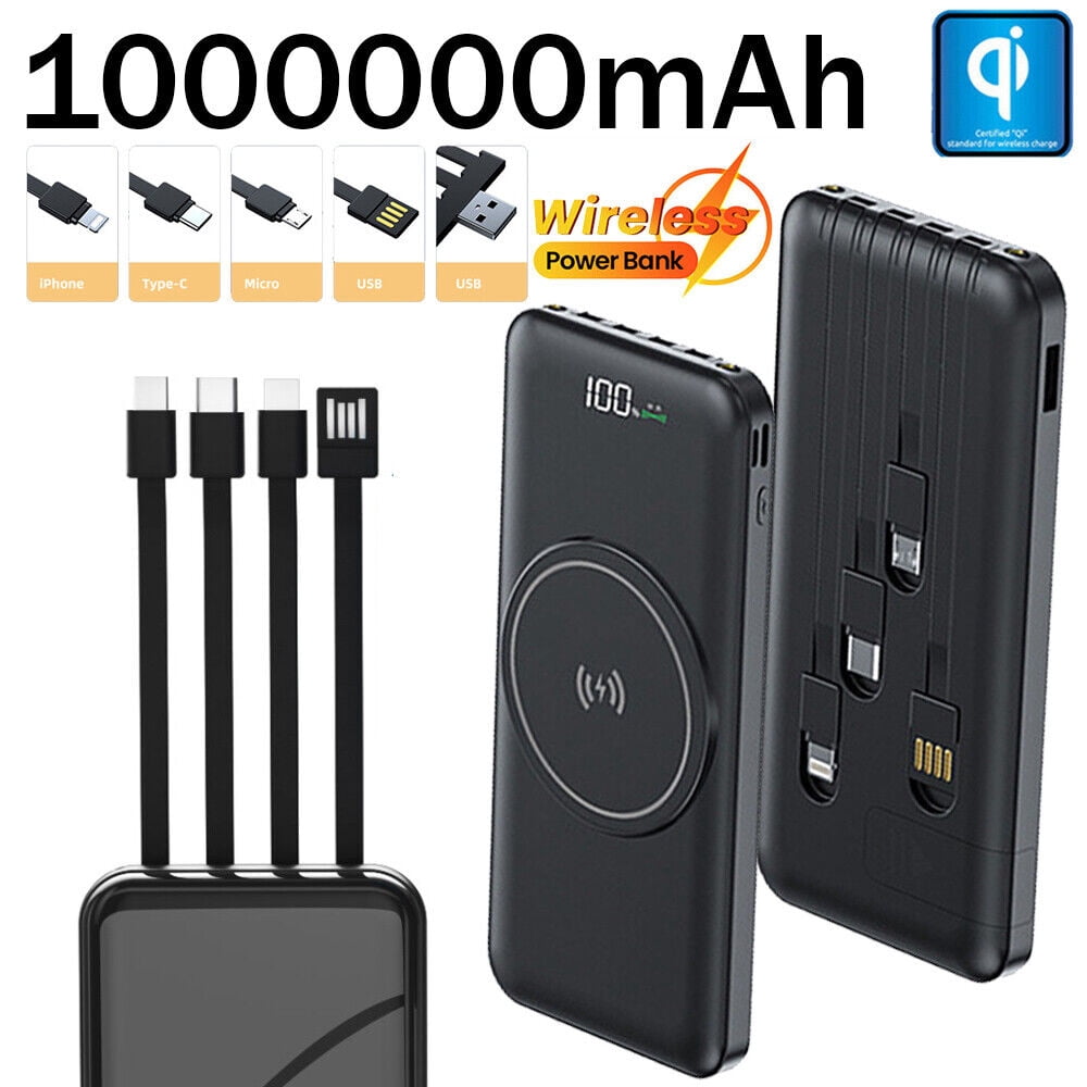 1000000mAh Power Bank 5USB Portable External Battery Backup Charger ...
