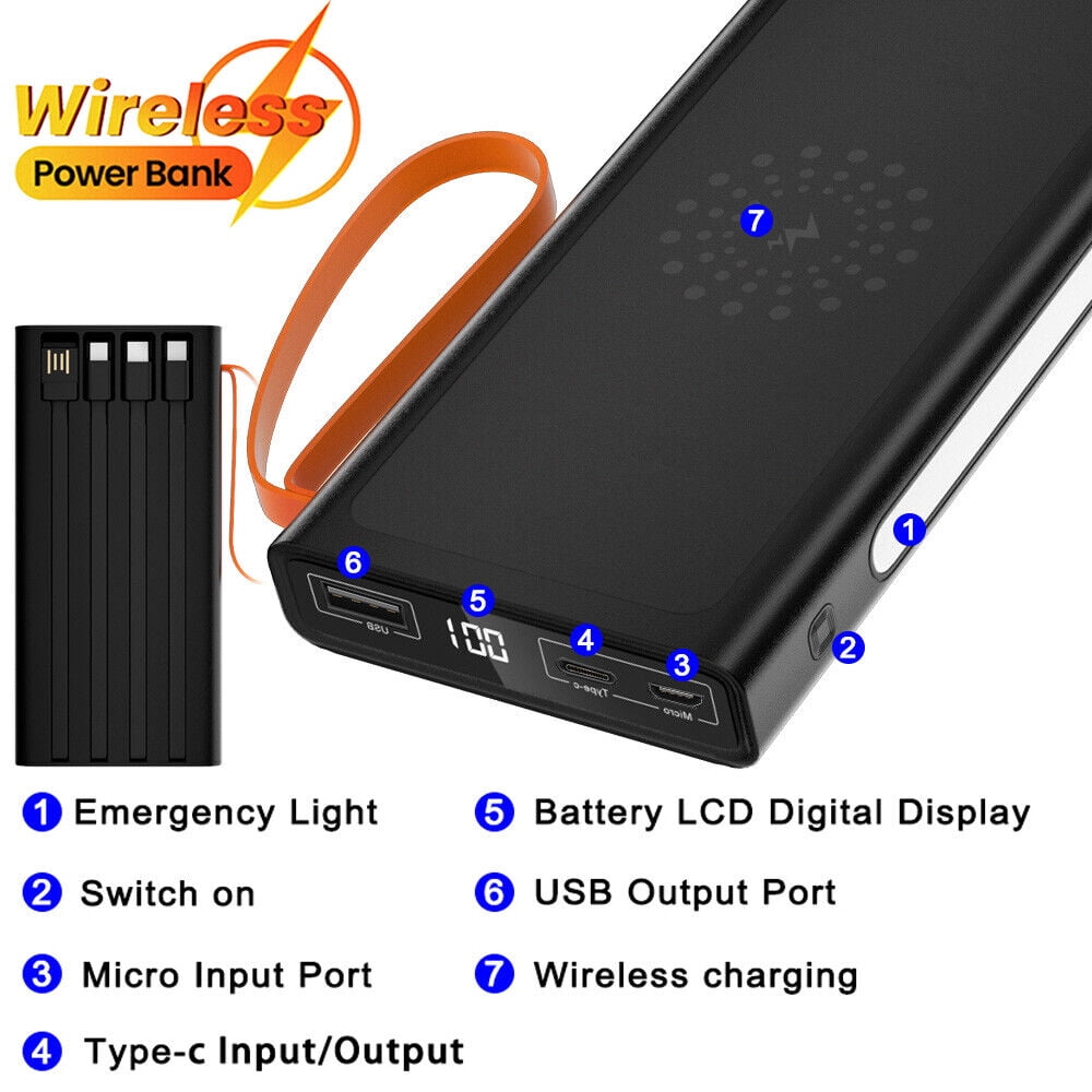 1000000mAh Qi Power Bank 4 USB Portable External Battery Backup Fast ...