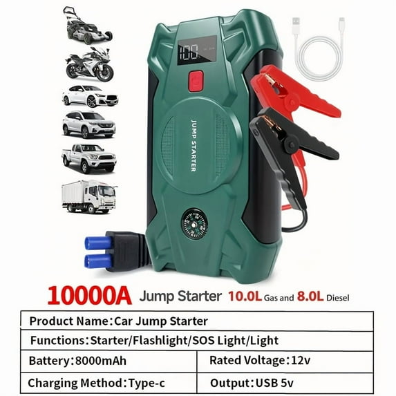 10000A 7-in-1 Car Emergency Jump Starter with 150PSI Air Pump, Digital ...