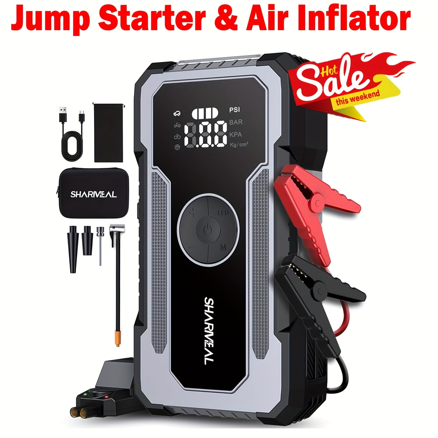 10000A/8000A 5-IN-1 Portable Jump Starter with 150PSI Air Compressor ...