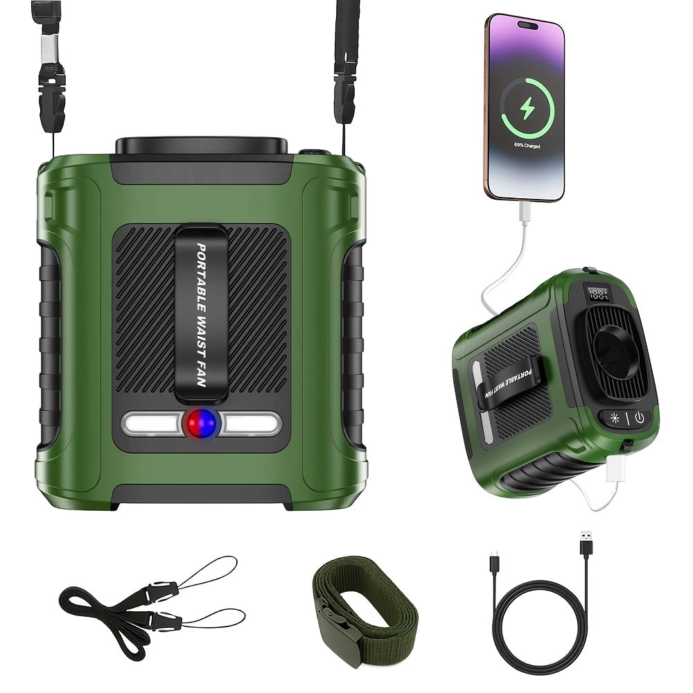 10000mAh 5-in-1 Wearable Neck Waist Fan, 5 Speeds with Flashlight ...