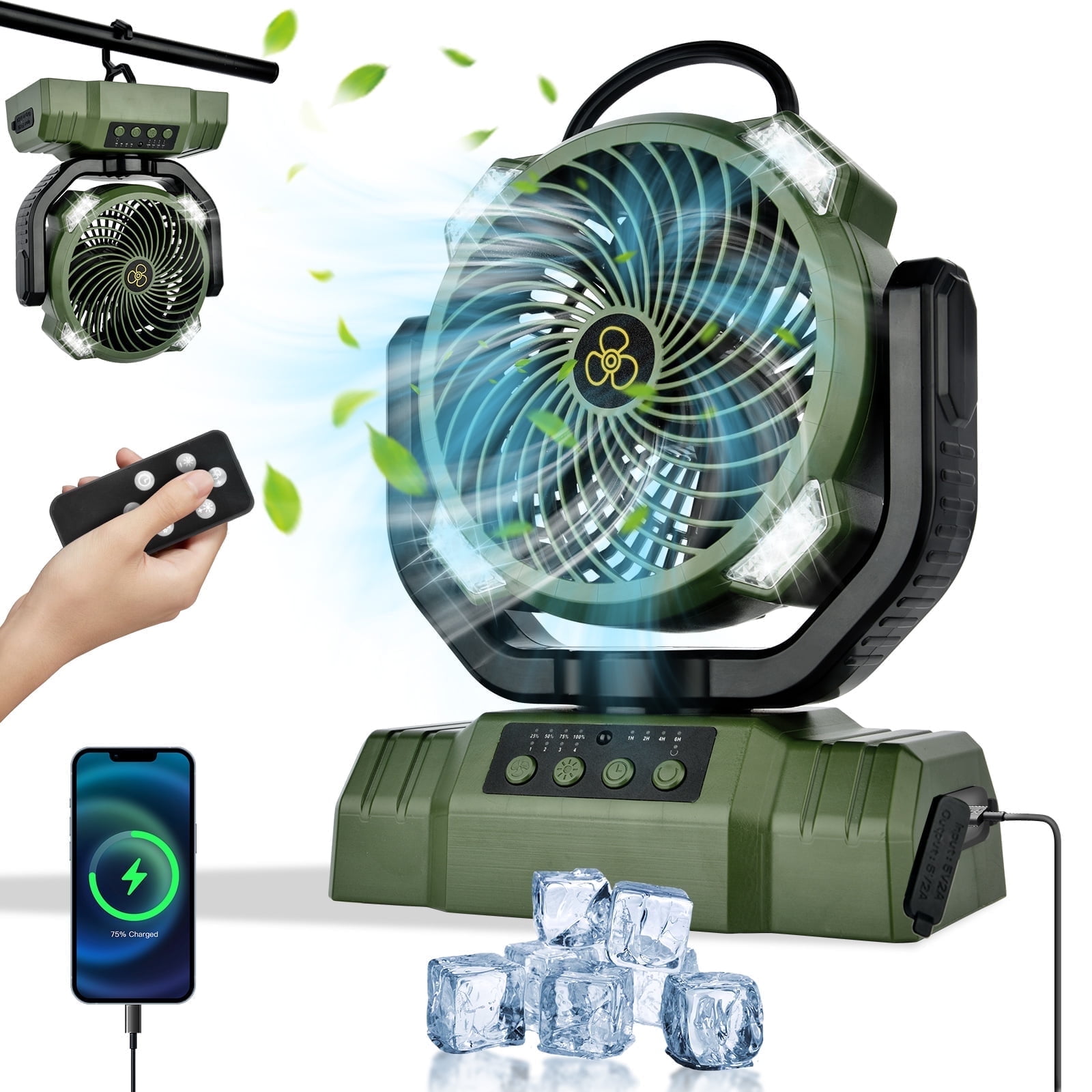 JOLTIX 10000mAh Rechargeable USB Fan, Remote Control, LED Light ...