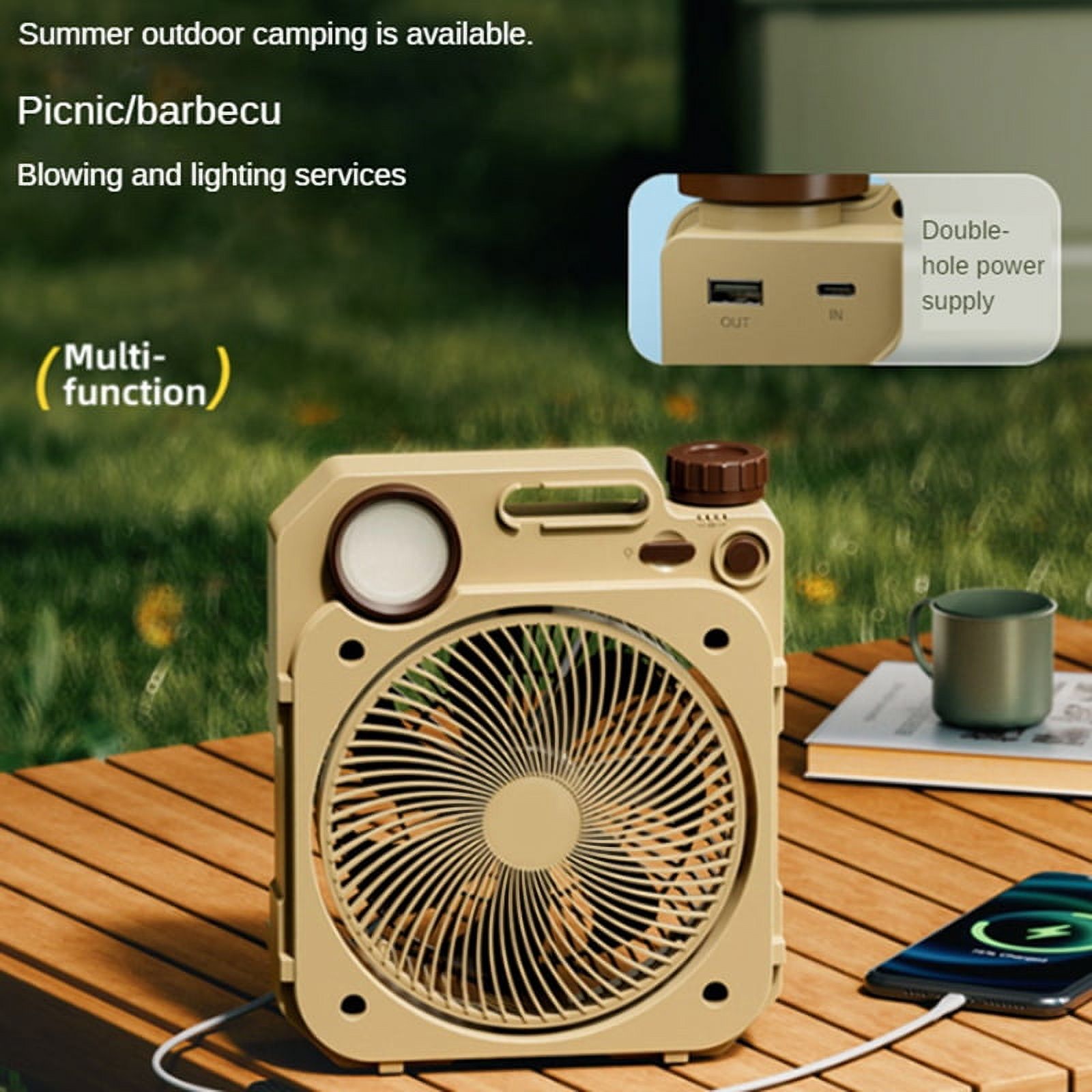10000mAh Camping Fan with LED Lighting Rechargeable Desktop Portable ...