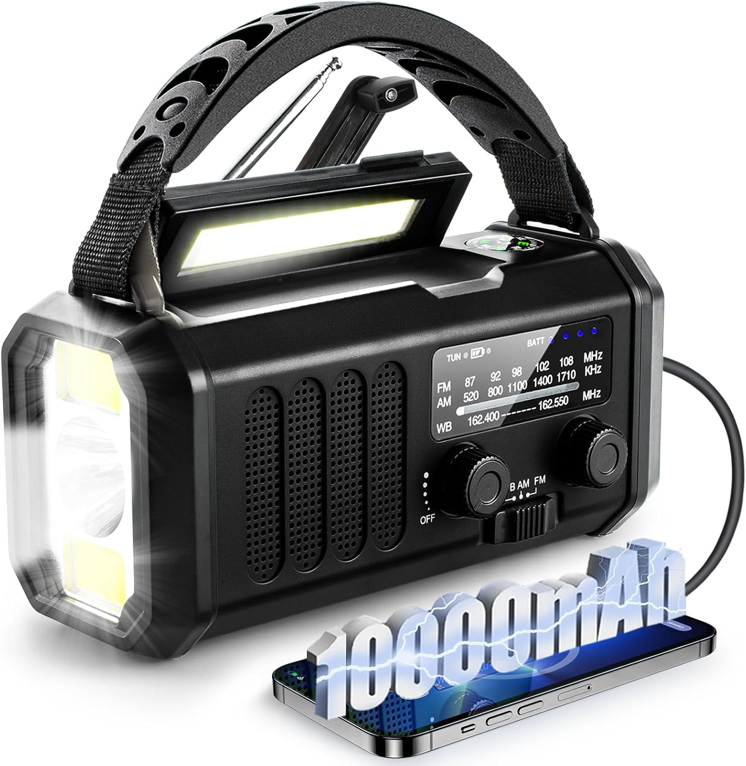 10000mAh Emergency Weather Radio,Portable FM/AM/NOAA Battery Powered ...