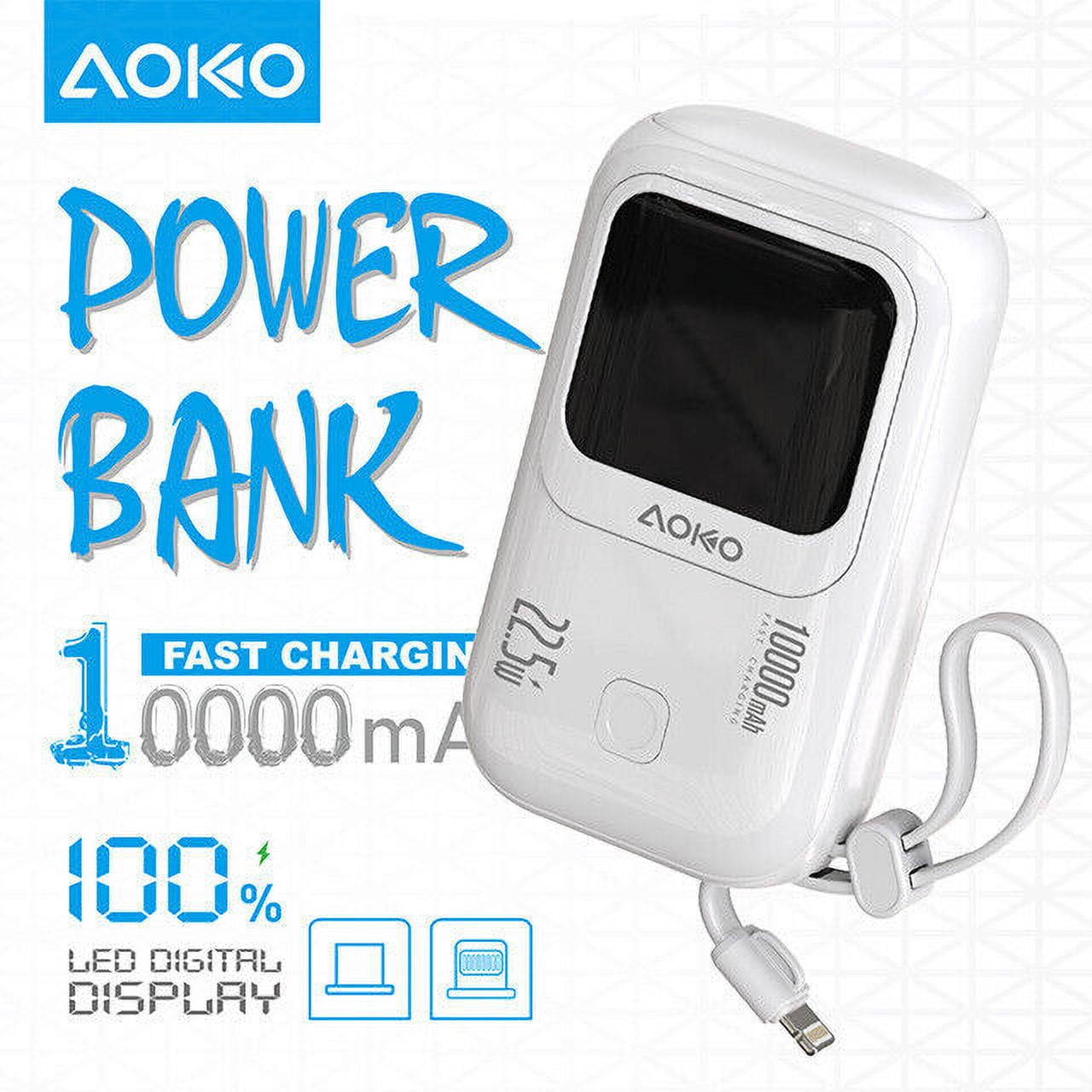 10000mAh Fast Charging Power Bank w/ LED light, USB-C + Lightning ...